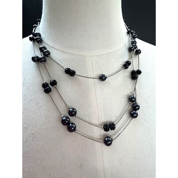 Rmn | Jewelry | Rmn Triple Strand Silvertone Beaded Tiered Necklace 62 ...